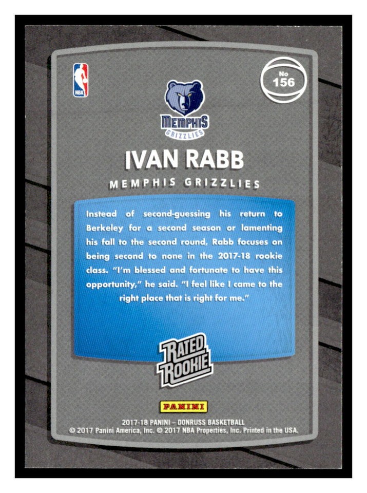 Ivan Rabb 2017 Donruss 156 SN299 Press Proof Silver | eBay
