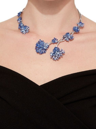 Lab Sapphire Front Open Necklace 925 SS Celebrity Red Carpet Statement ...