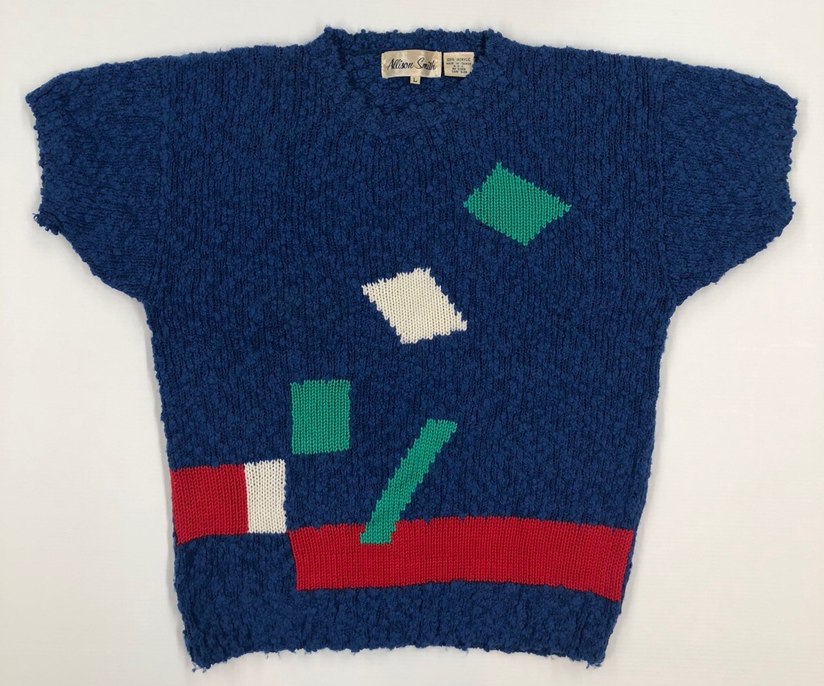 Vintage 80’s Short Sleeve Sweater Womens Size Large Geometric Abstract ...