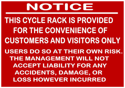 CYCLE RACK USERS DO AT OWN RISK SIGN NOTICE bicycle bike park parking ...