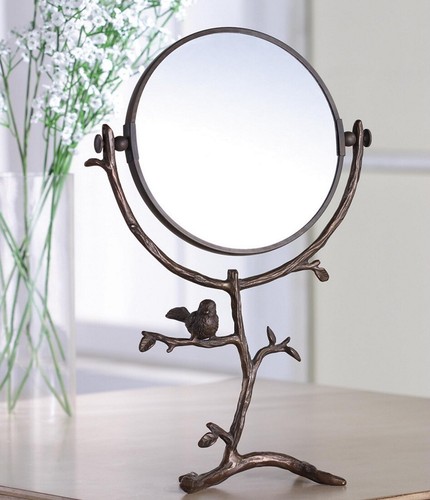 Brass Sparrow Table Mirror Bird On Branch Vanity Mirror Swivel ~ SPI ...