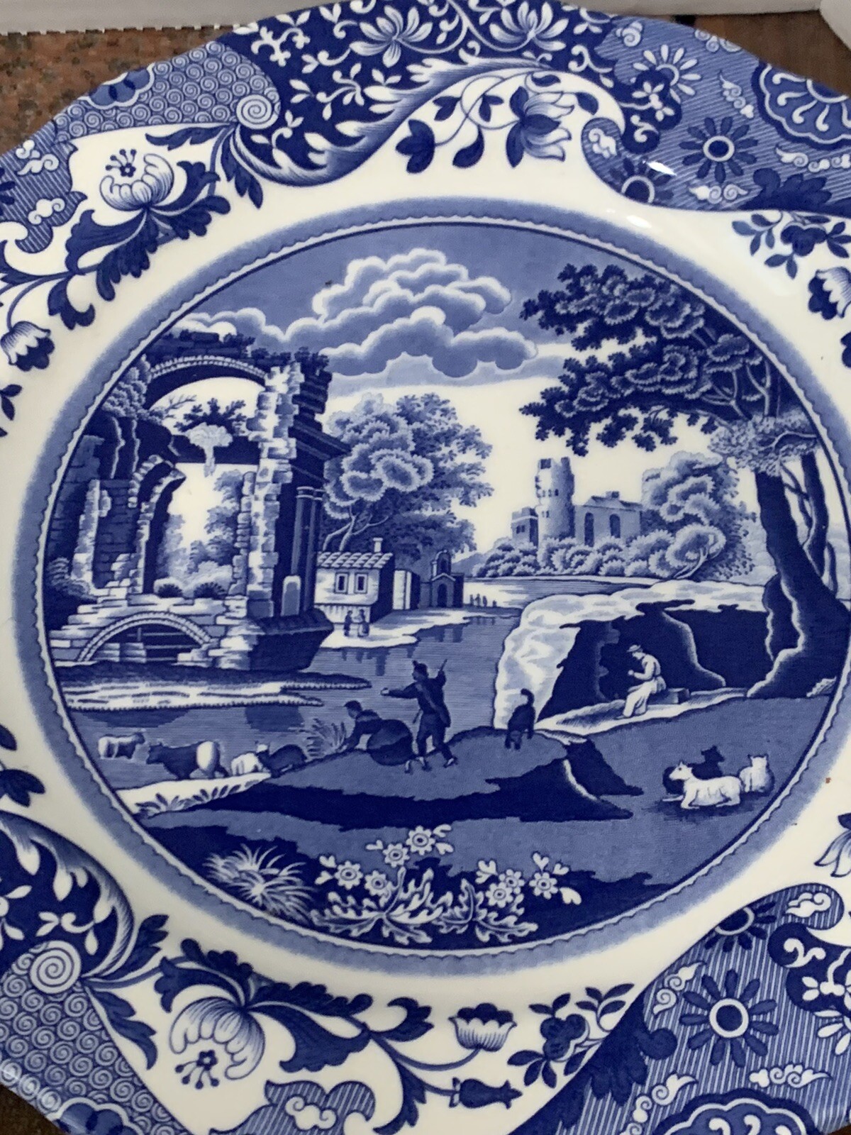 Pair Of Spode Italian c 1816 Blue White Dinner Plates Signed 10.5” EUC ...