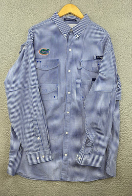 Columbia PFG Florida Gators L/S Button Up Shirt Men XL Blue Check Super ...