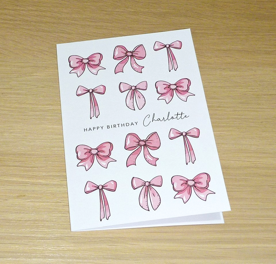 Personalised female Birthday card - pink ribbon bows - girls 10th 11th ...