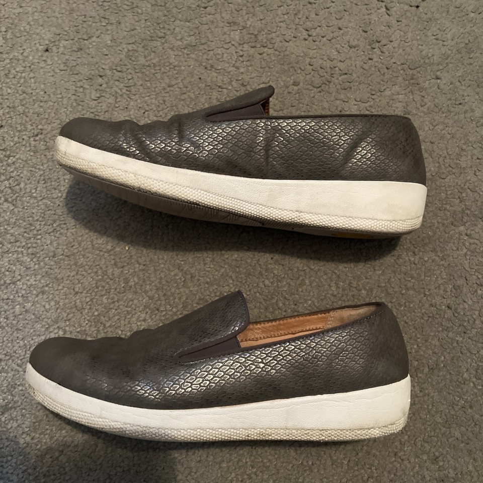 FITFLOP SHOES - LEATHER CASUAL SHOES / TRAINERS - size 6.5 silver grey ...