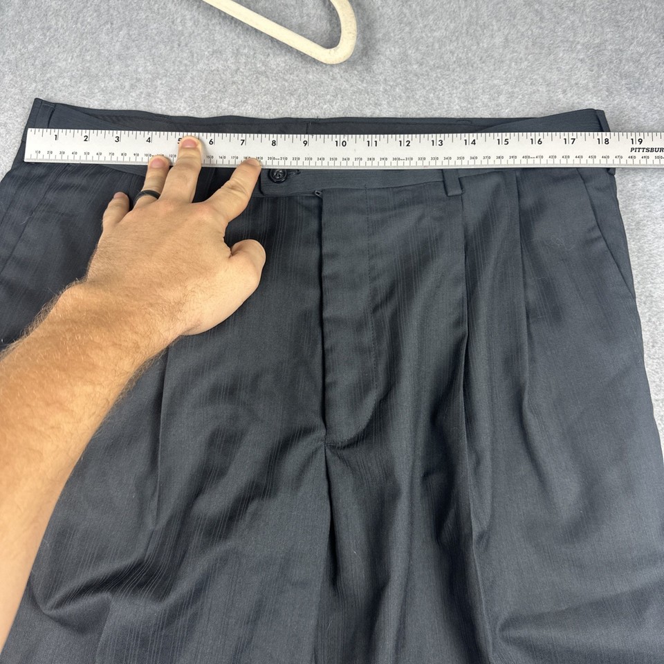 Perry Ellis Pants Mens 38(36)x30 Charcoal Straight Pleated Cuffed ...