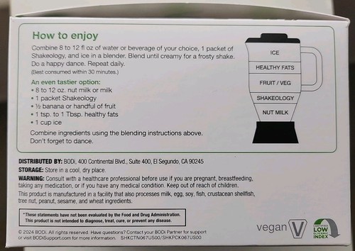 Full Sealed Box VEGAN VANILLA SHAKEOLOGY 14 Packets Best By 6/26 Plant ...