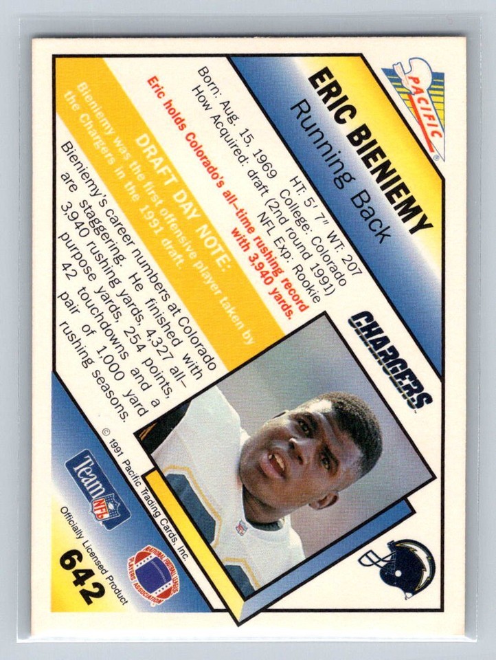 1991 Pacific Rookie RC Eric Bieniemy #642 San Diego Chargers | eBay