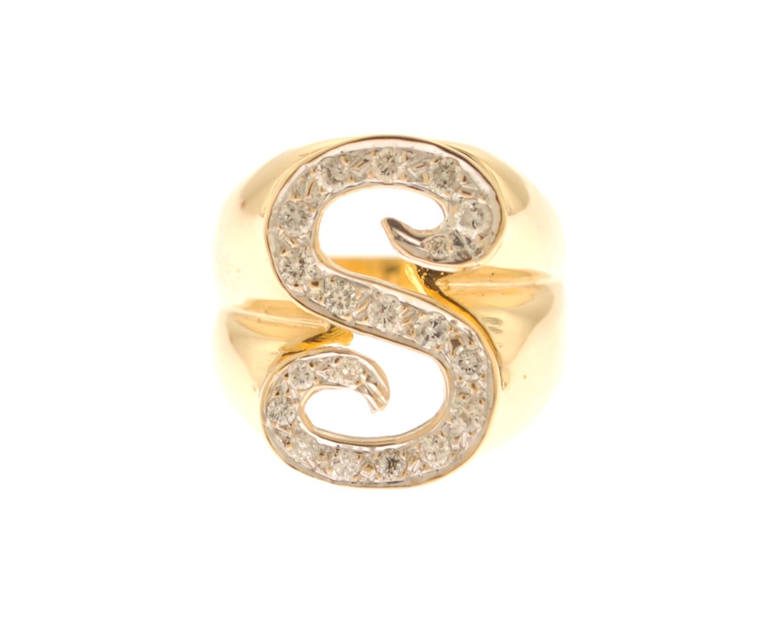 Vintage 18K Yellow Gold .50 Carat Round Diamond Initial Letter S Ring ...