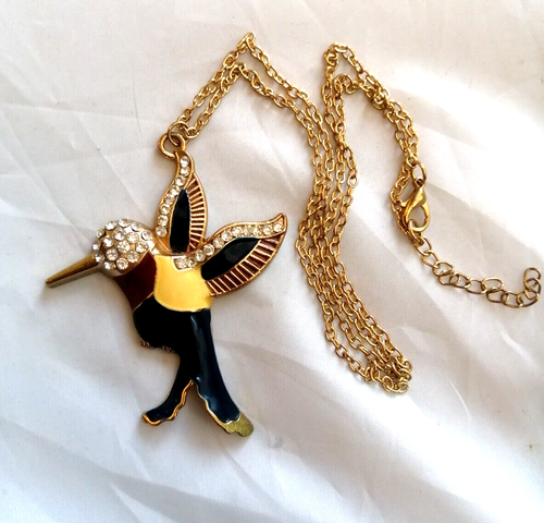 Flying bird pendant clear stones and enamel with 24 inch chain necklace ...