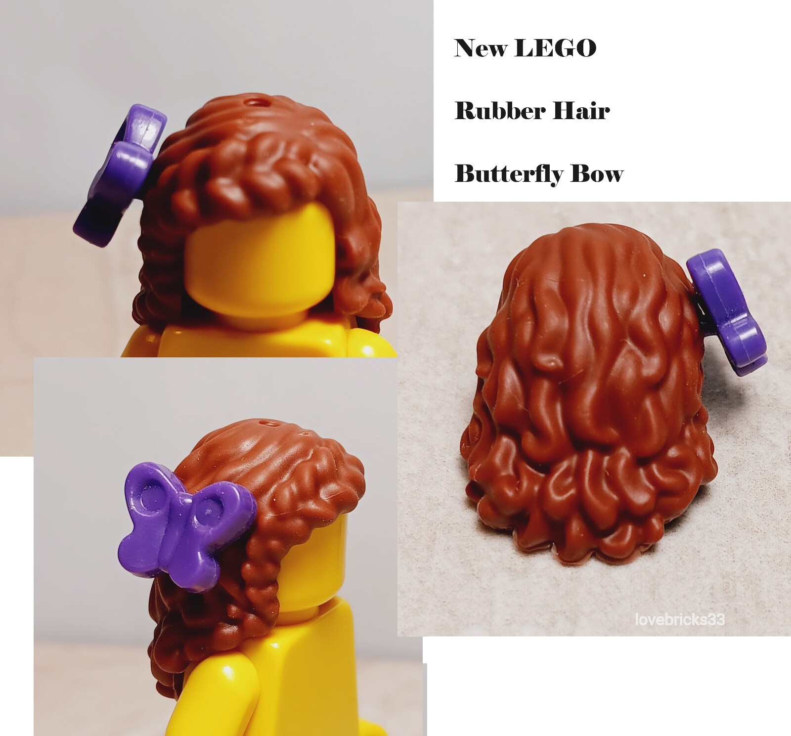New LEGO Girl Hair Brown Butterfly Clip Curly Wavy Long Shoulder Length ...