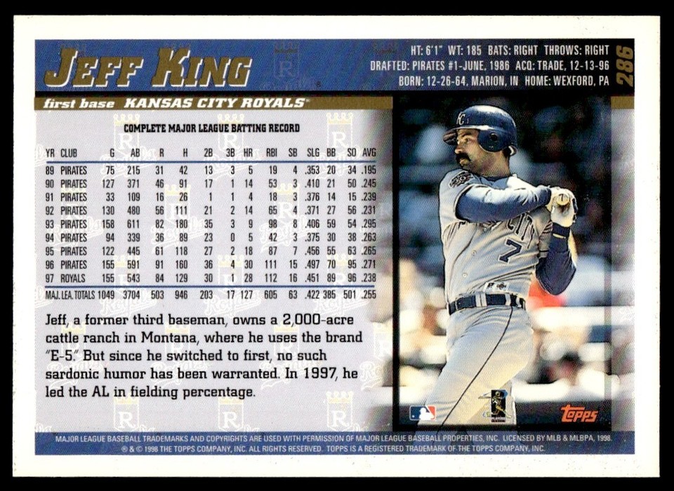 1998 Topps Jeff King Kansas City Royals #286 | eBay