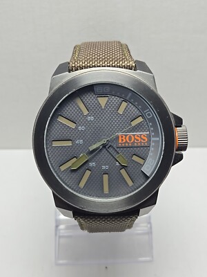 Mens Hugo Boss Smoke Green 50mm Watch Woven Nylon HB.221.1.34.2626 New ...