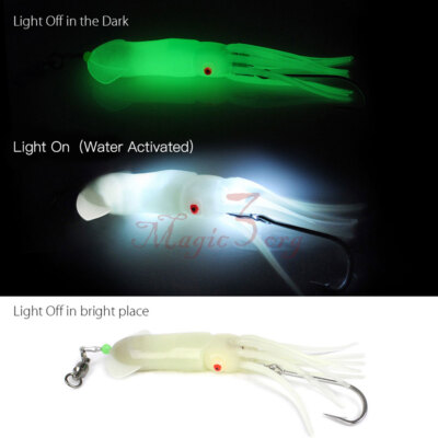 Saltwater LED Fishing Lures Lighted Squid Baits Deep Drop Lights Tuna ...