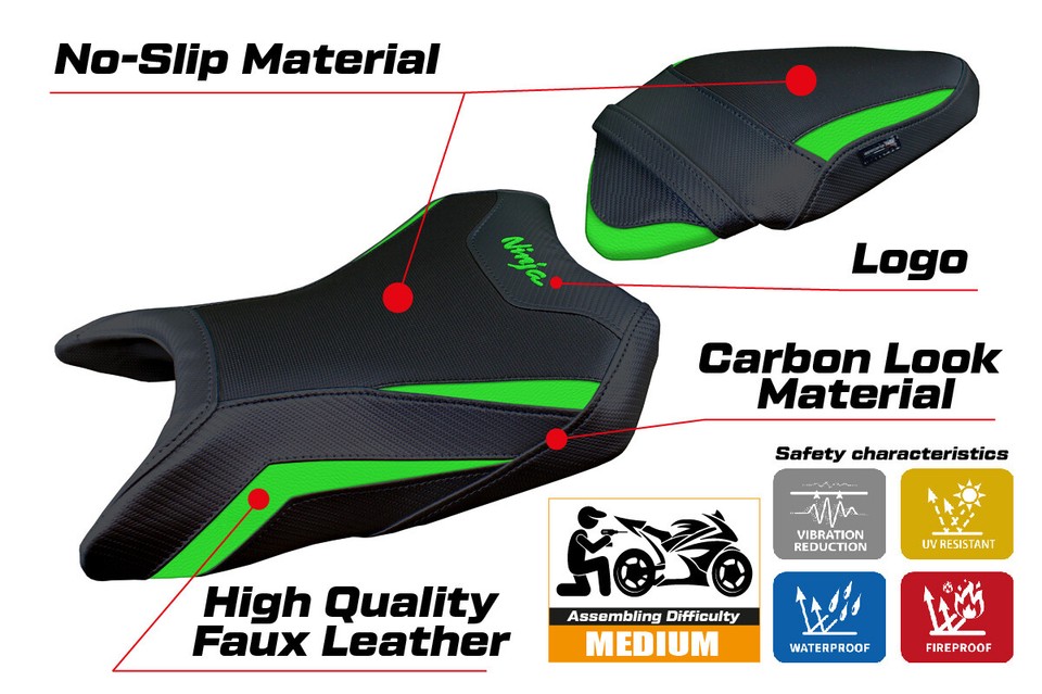 Kawasaki Ninja 500 2024 2025 2026 Seat Cover Tappezzeria Green Black | eBay
