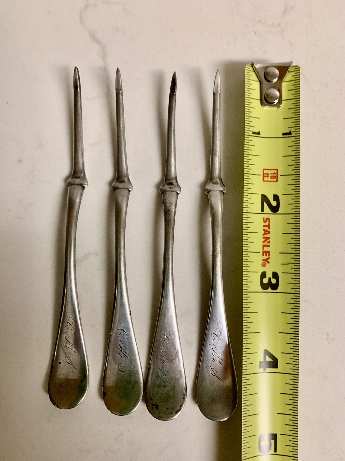 Set Of 4 Rogers Bros AL 4 1/2” One Tine Butter Picks Monogrammed | eBay