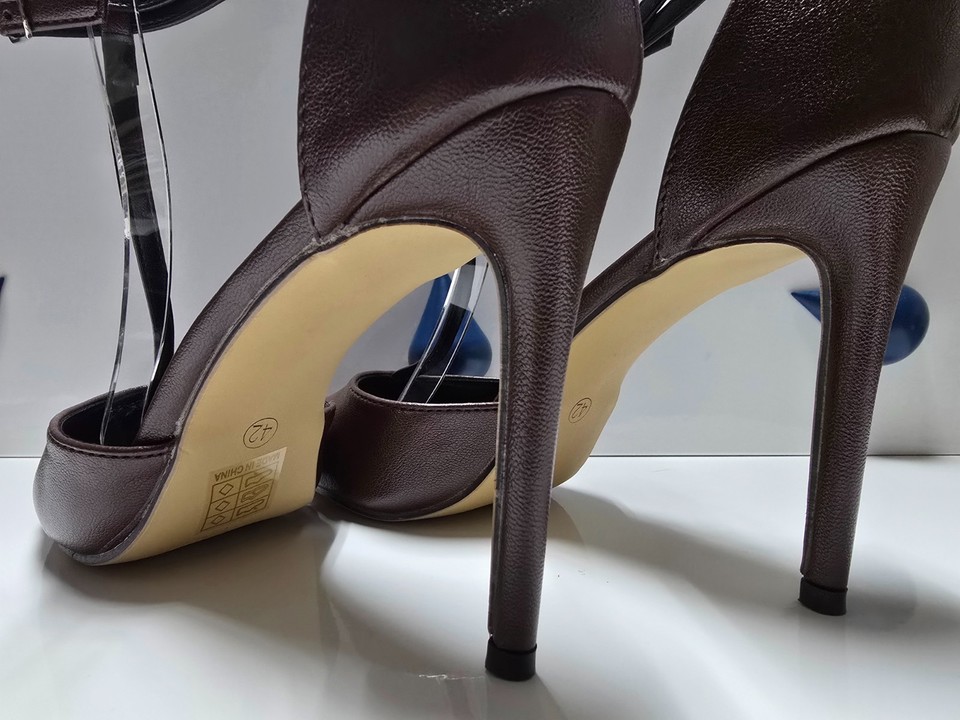 Women's Pointed-Toe Stiletto Heels Faux Cover Sleek Brown Ankle Strap ...