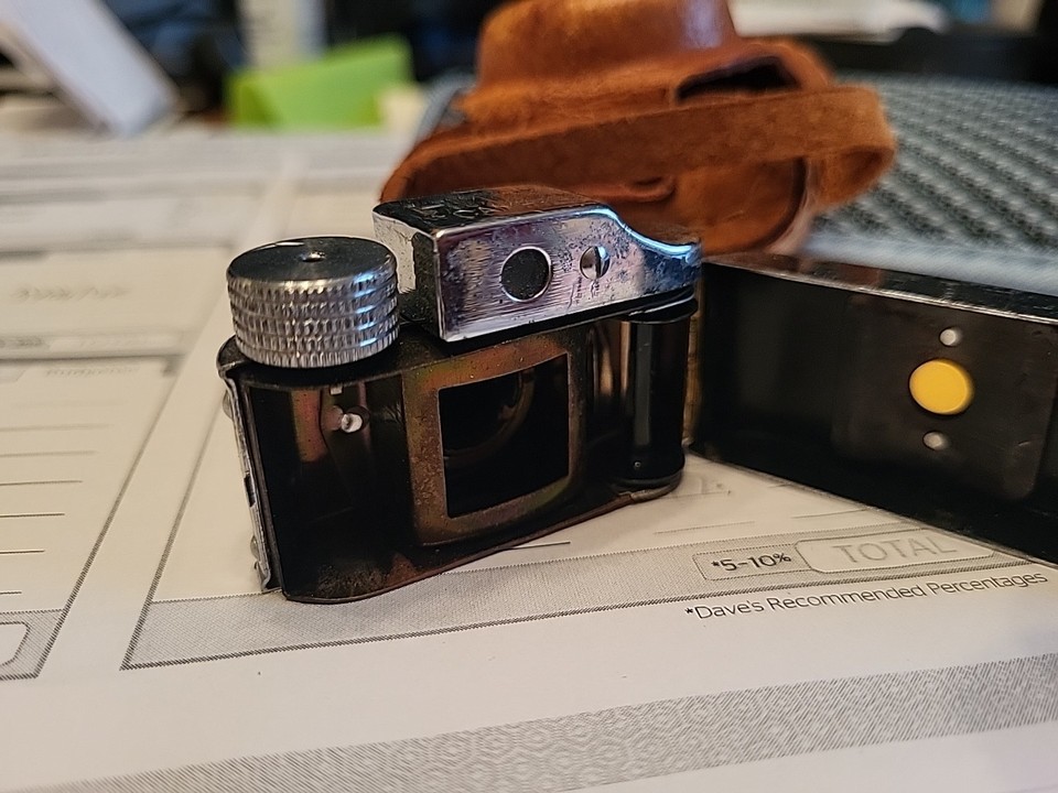 Vintage Hit Miniature Spy Camera with Yellow Leather Case, Original Box ...