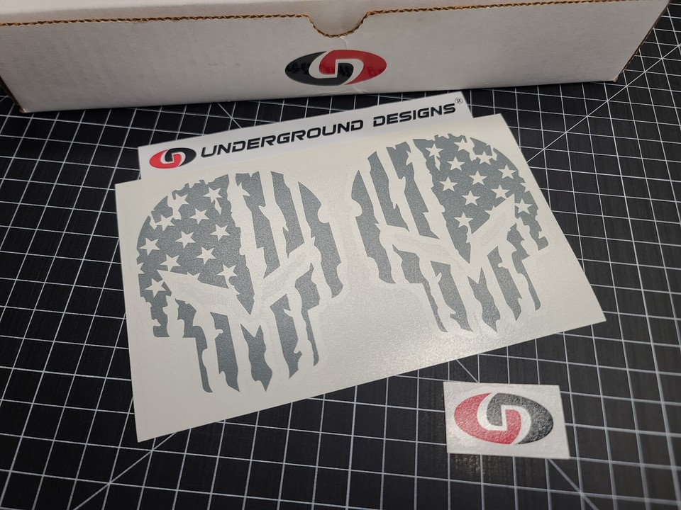 Corvette Skull Decals (2pk) American Flag Racing Stickers C5 C6 C7 C8 ...