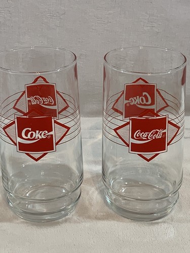 RARE! 2 Coca Cola Red Diamond Glasses 16 oz. Coke Indiana Glass Co | eBay