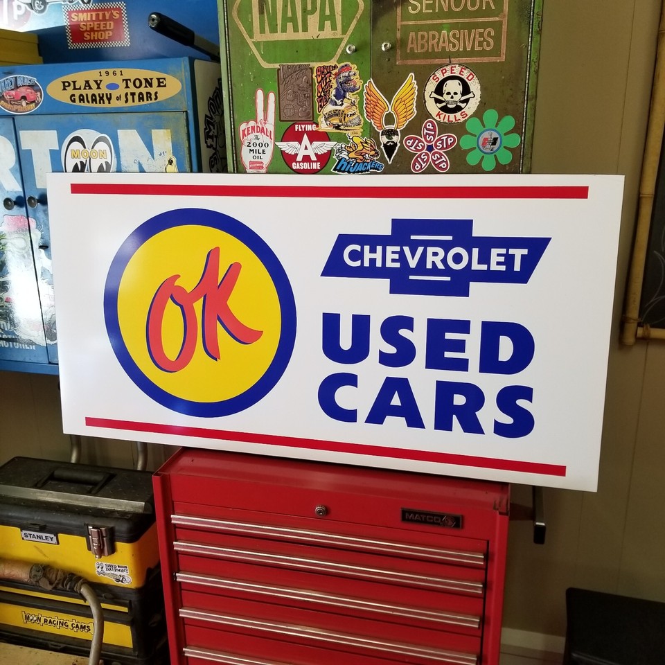 Vintage look Old Style OK Used Cars Sign Chevrolet Chevy hot rod garage ...