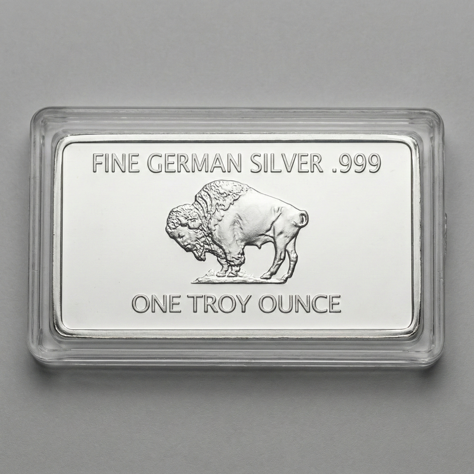 German Buffalo Design – .999 1 Troy Ounce German Silver Bar with Case ...
