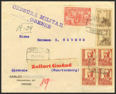 Zone Nacional. Censorship Military Bando cover 816(2), 826(4) .1937. 5 ...