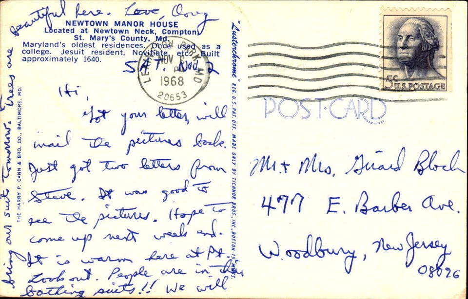 Postcard Newtown Manor House Compton St. Mary's County MD Chrome | eBay