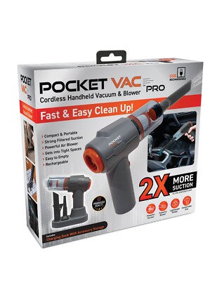 Pocket Vac PRO Vacuum, Rechargeable Handheld Vacuum / Blower with ...