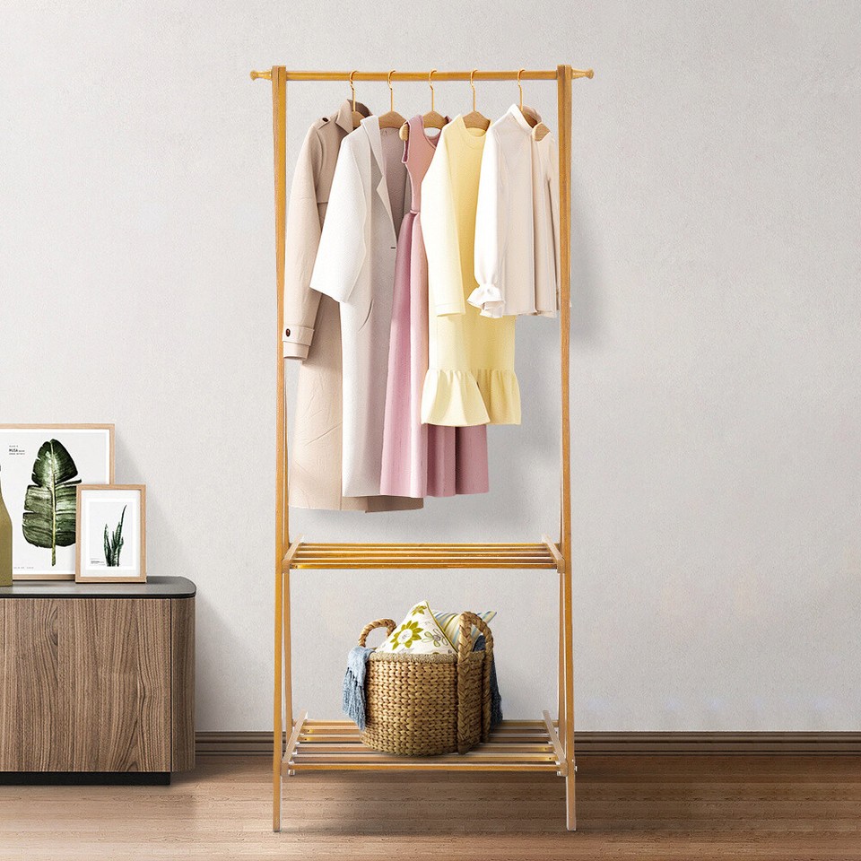 Wooden Clothes Hanging Rail Display Stand Garment Organiser Shelf Rack ...