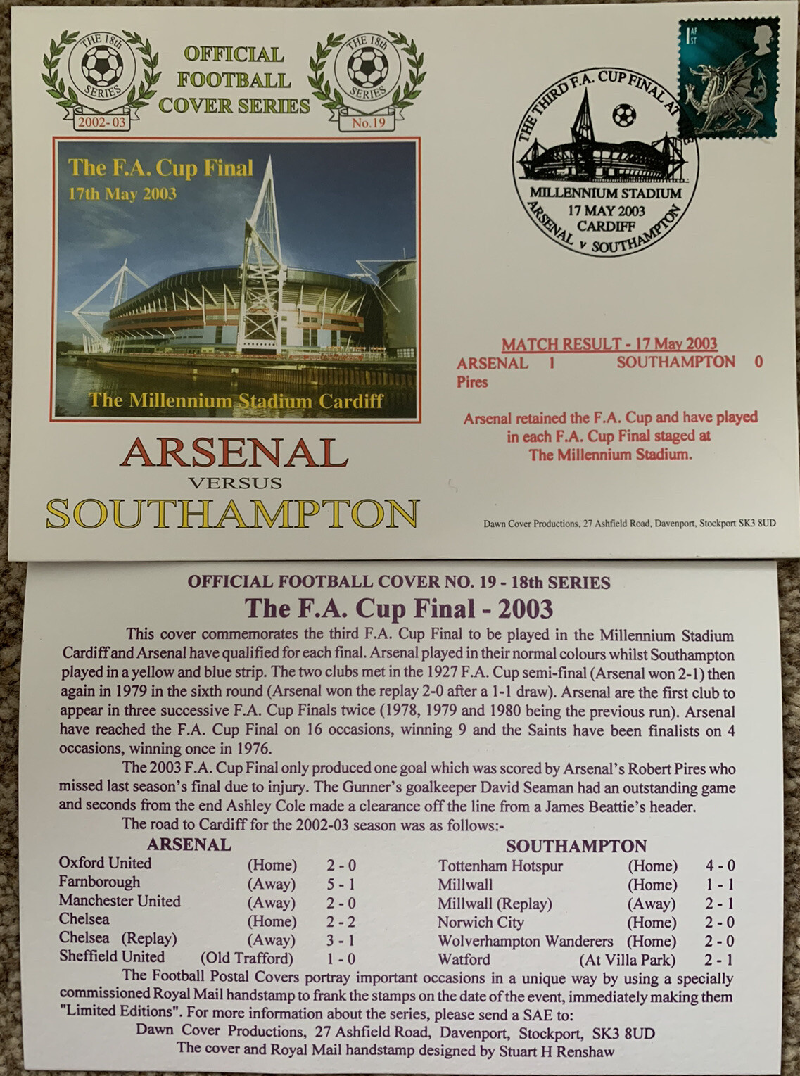 ARSENAL V SOUTHAMPTON FA CUP FINAL 2003 DAWN FIRST DAY COVER | eBay UK
