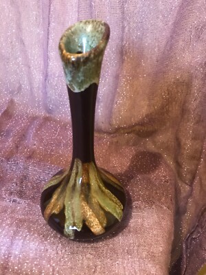 Dryden Bud Vase Brown & Green Drip Art Pottery Signed | eBay
