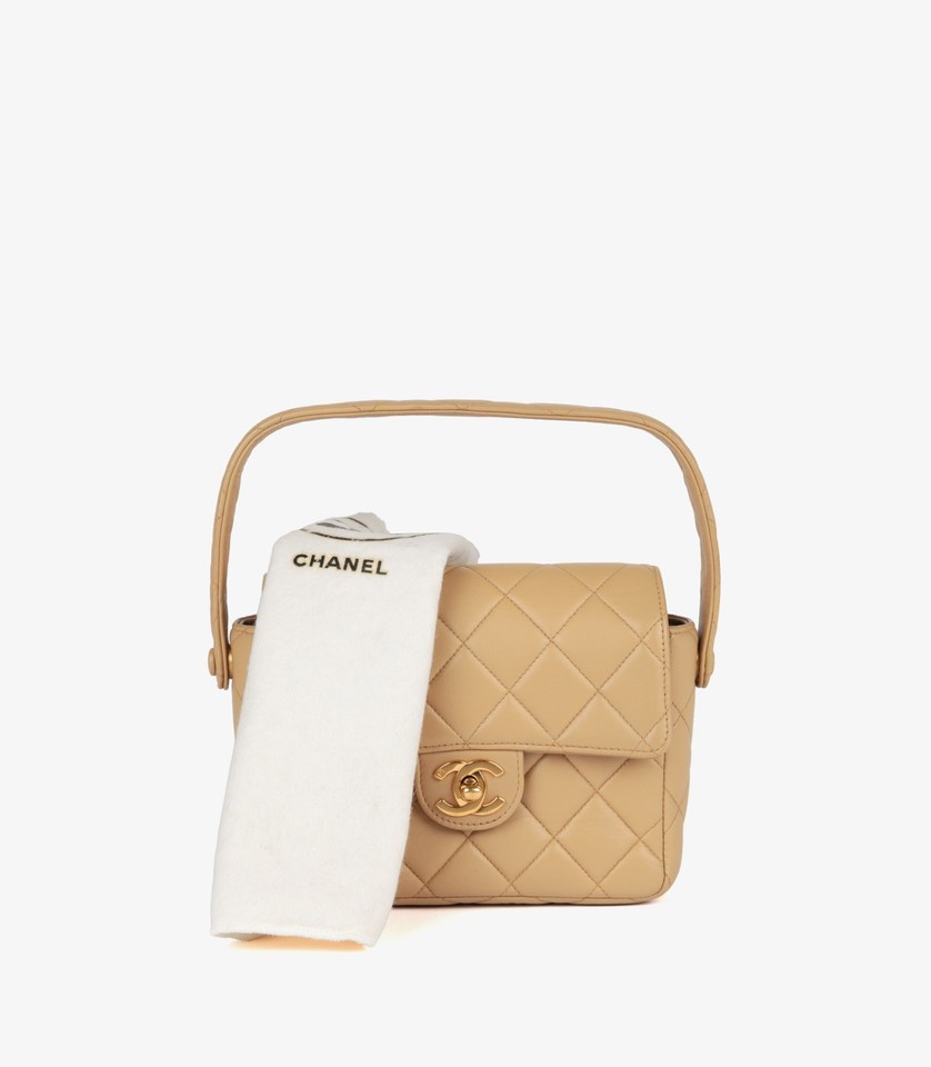 Chanel Beige Quilted Lambskin Leather Vintage Square Mini Top Handle ...