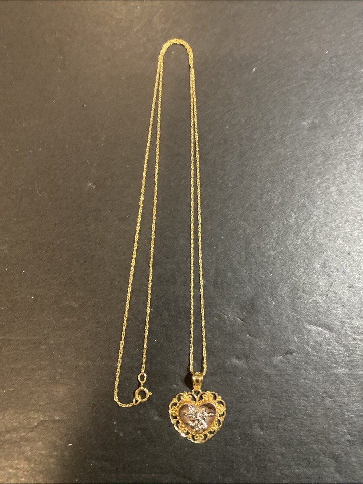 14k Tri-Color Gold Michael Anthony Cupid Heart Filigree With 14k Chain ...