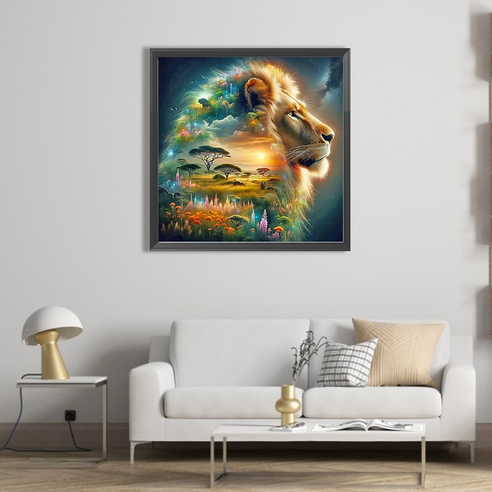 5D DIY Full Square Drill Diamond Painting Lion Silhouette Decor Art ...