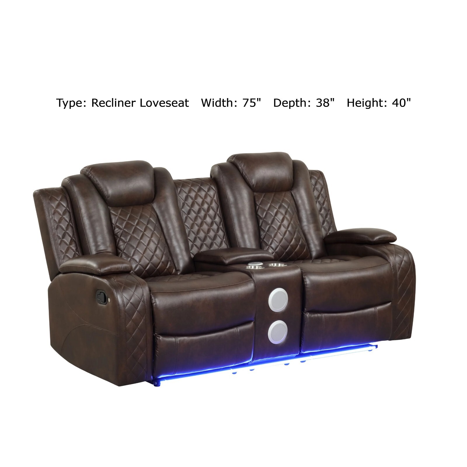 NEW LED 3PC Sofa 5-Recliner Set Bluetooth Speaker Brown Leather Gel ...