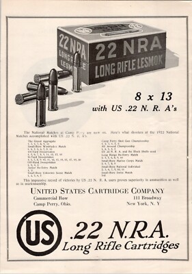 1923 Print Ad * United States Cartridge Company 22 NRA Long Rifle ...