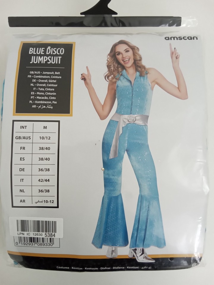 Fancy Dress Blue Disco Jumpsuit Belt Women's Costume Amscan Velvet ...