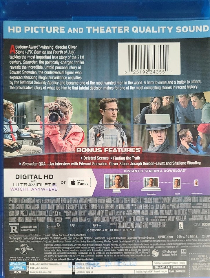 Snowden (2016) - Blu-Ray Disc - Excellent Condition | eBay