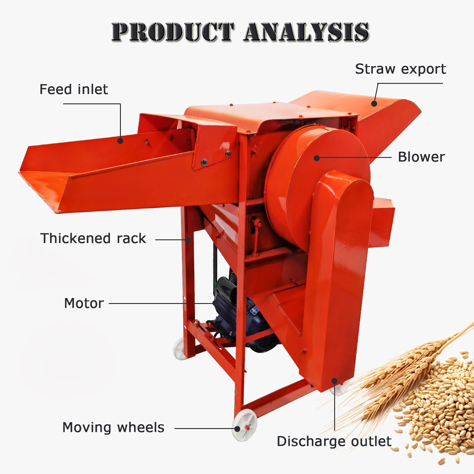 Rice Grain Wheat Peeling & Shelling Machine 220V Millet Thresher 3000W ...