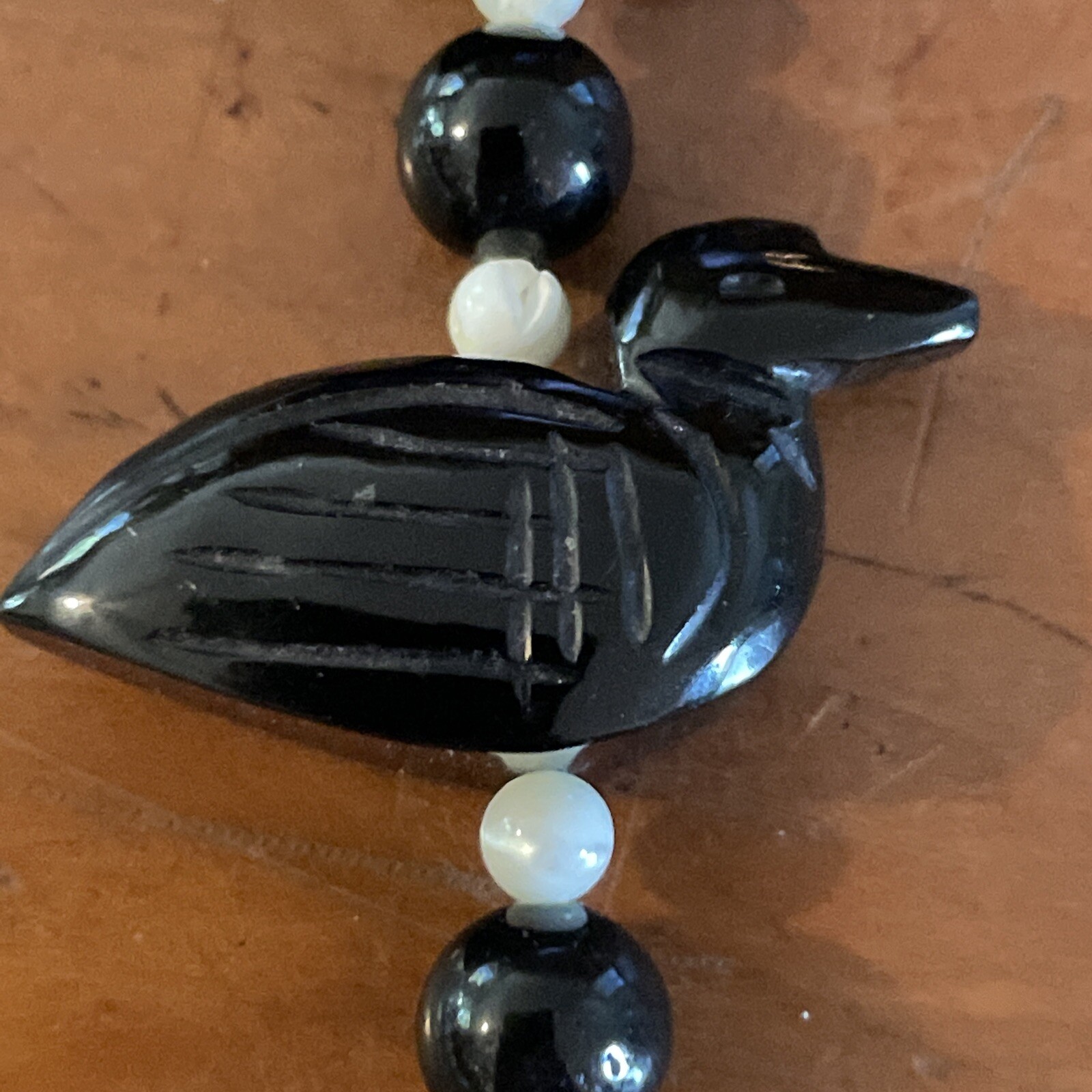 Geometric White & Black Stone Necklace With 3 Onyx Ducks Beads Unusual ...
