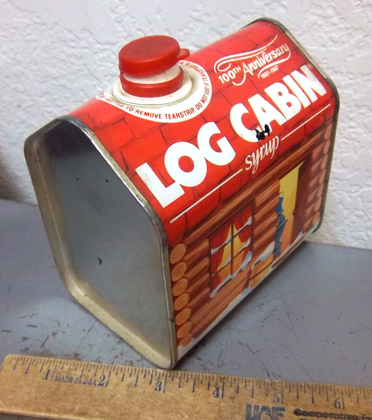 vintage log cabin syrup 100th anniversary tin, 1 pint tin, empty, great ...