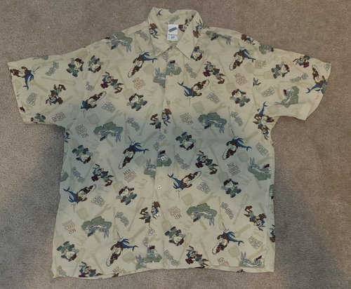 Tan Looney Tunes Golf Shirt Mens Large Button Up Vintage 90s Warner ...