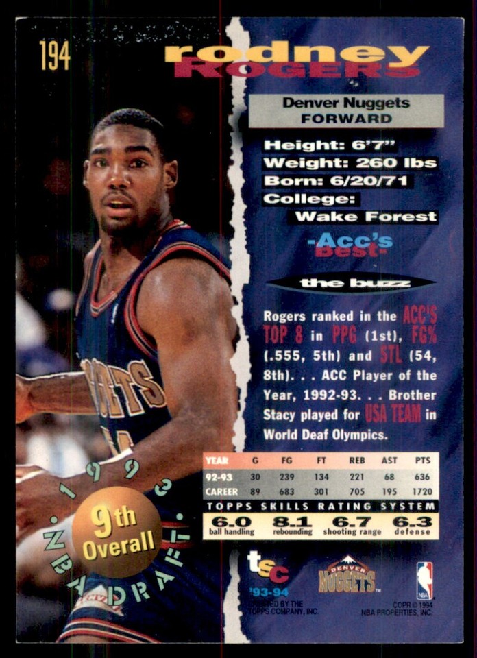 1993-94 Stadium Club Rodney Rogers Rookie New Jersey Nets #194 | eBay