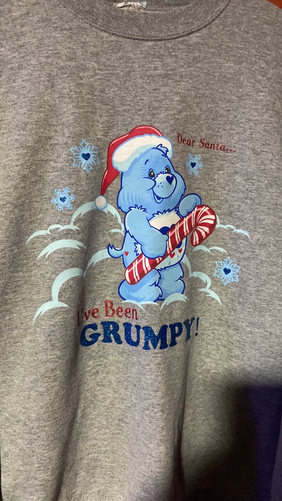 Care Bears Dear Santa I’ve Been Grumpy Grey Crewneck … - Gem