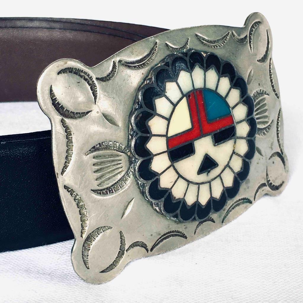 Vtg. Southwest Zuni Style Nickle Silver Belt Buckle & Belt Frontier ...