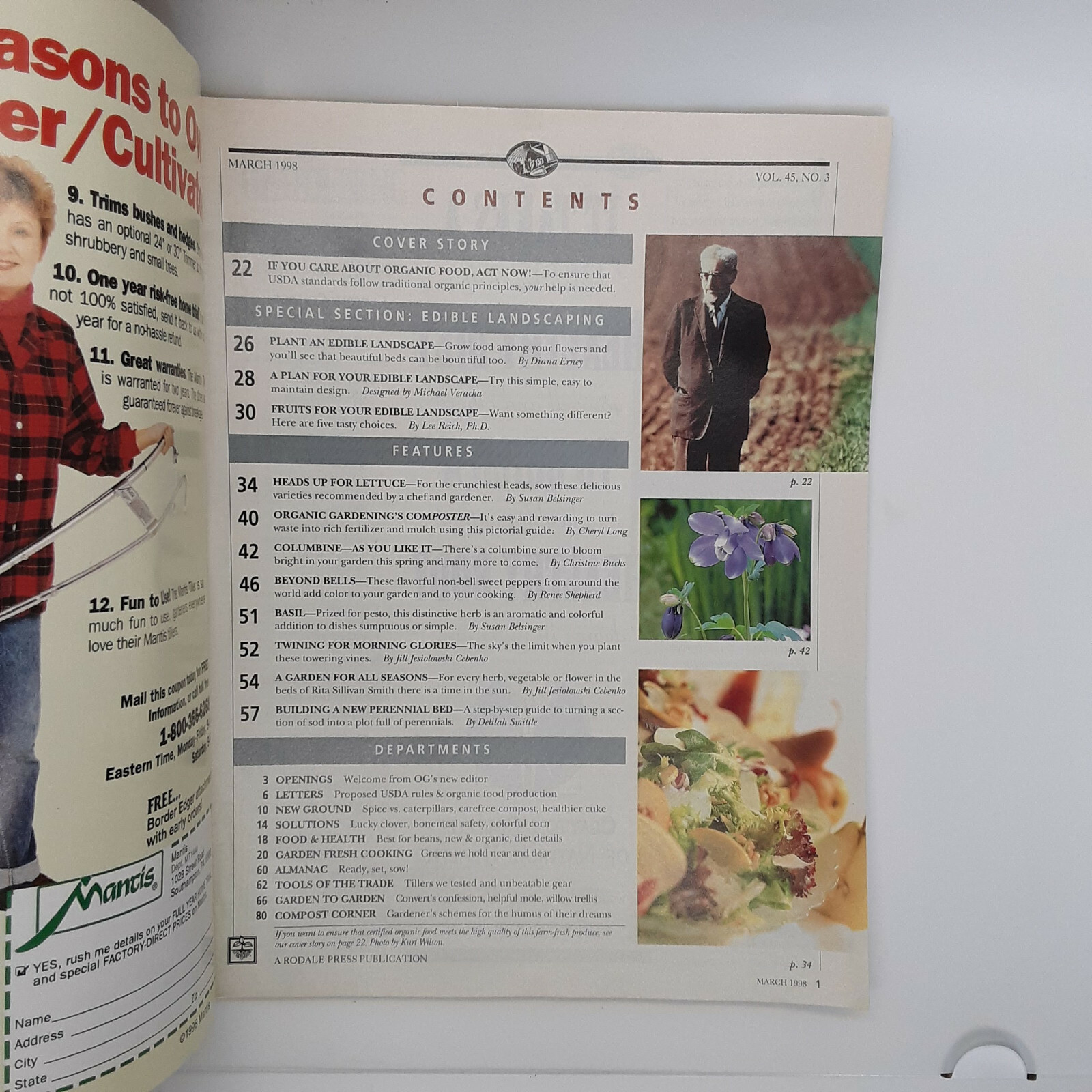 Organic Gardening Magazine Rodale Press March 1998 Issue | eBay