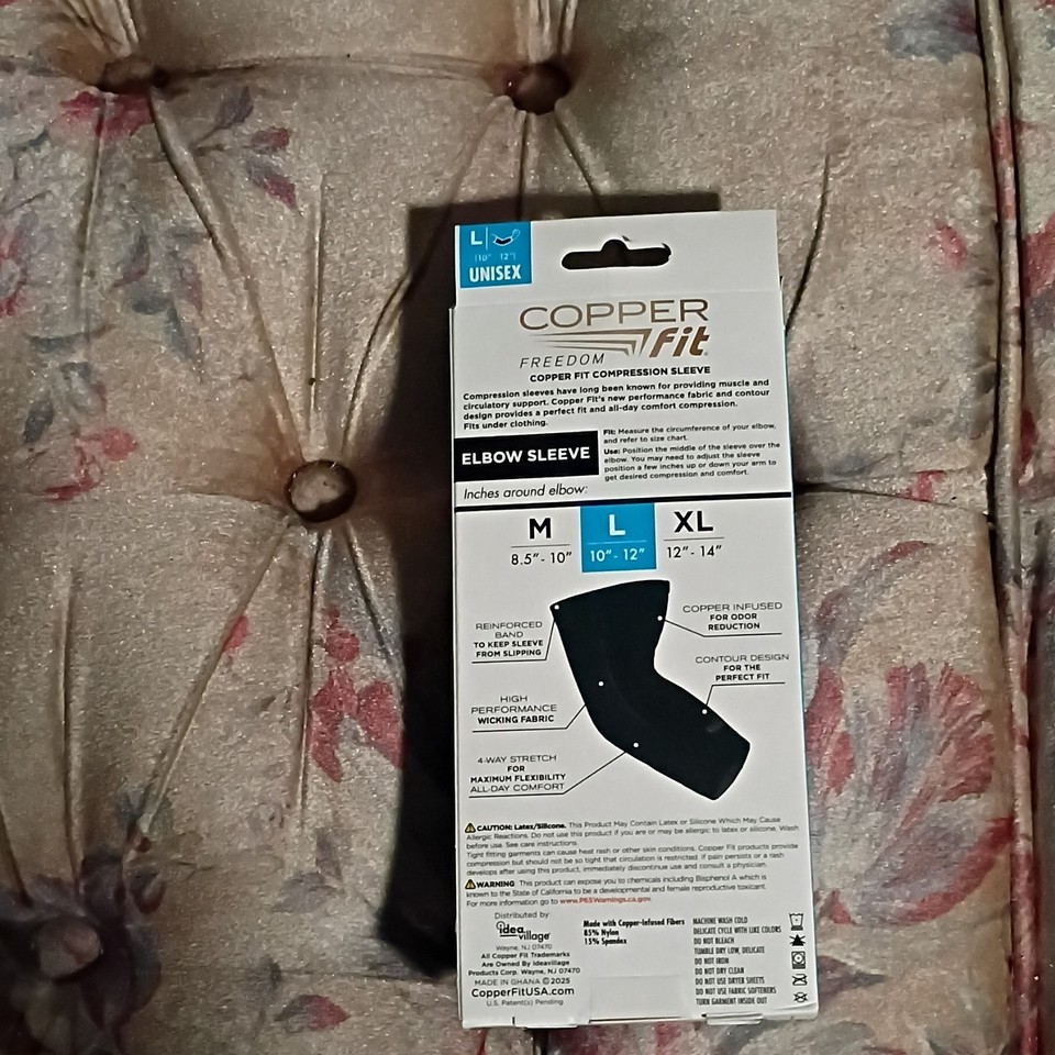Copper Fit Freedom Elbow Compression Sleeve Black Copper Infused 4 Way ...
