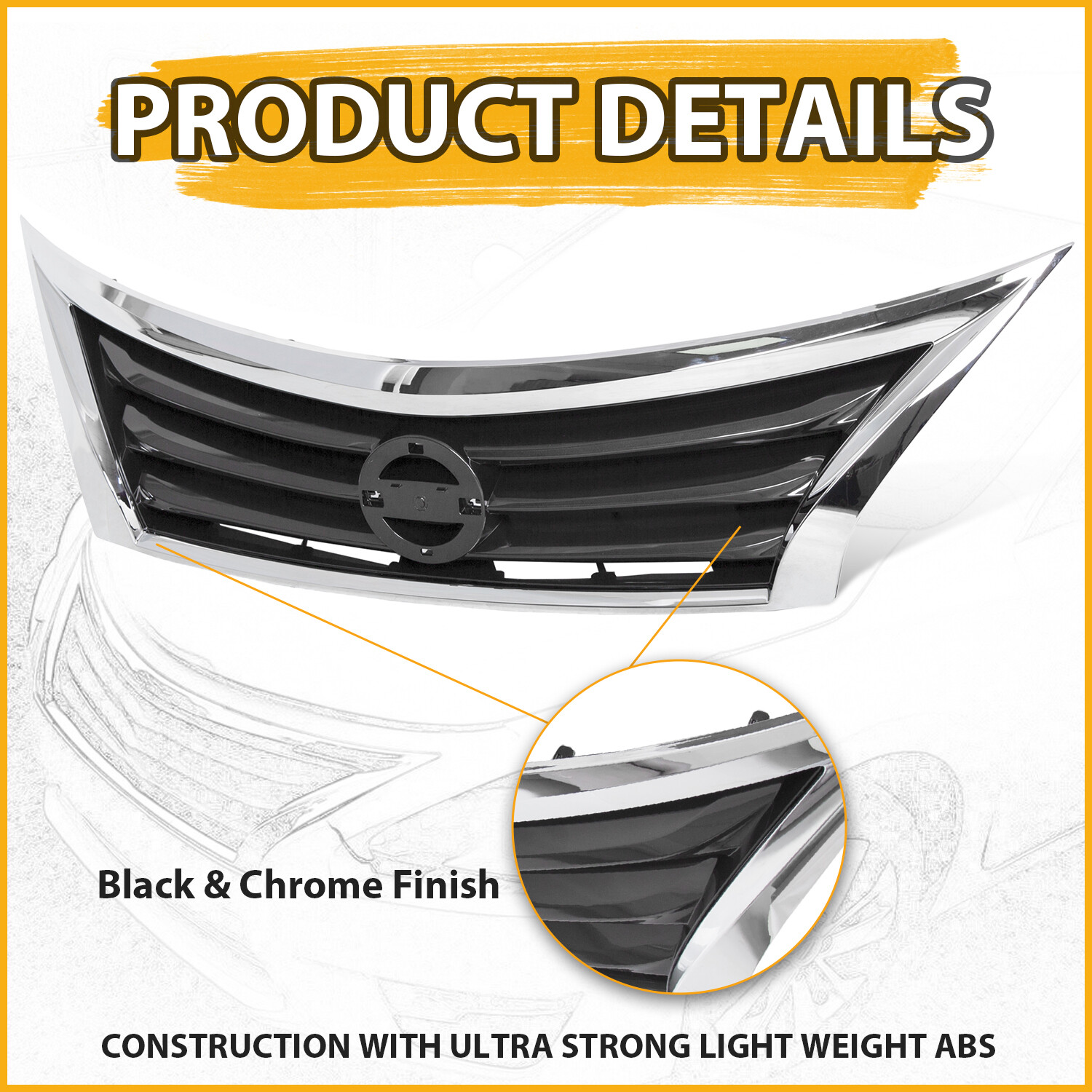 For 2013-2015 Nissan Altima Front Bumper Upper Grille Black w/ Chrome ...