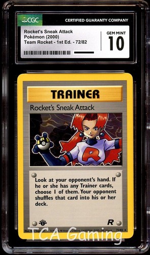 CGC 10 GEM MINT Rocket's Sneak Attack 72/82 1st Edition RARE Pokemon ...